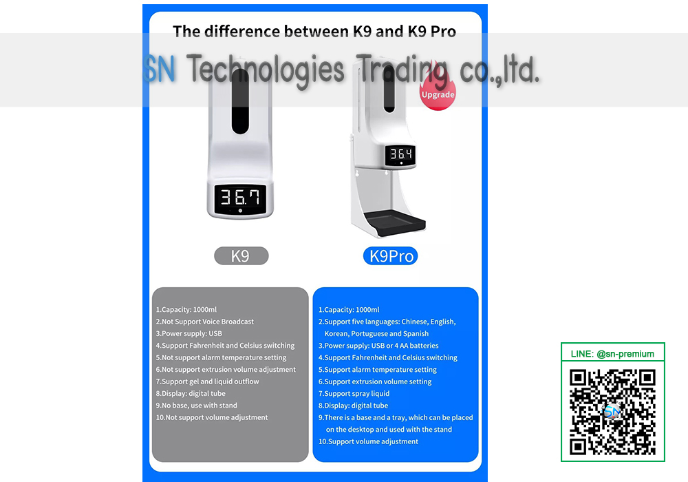 K9 PRO เครื่องวัดอุณหภูมิอัตโนมัติ เครื่องจ่ายสบู่อัตโนมัติ | SN-Technologies